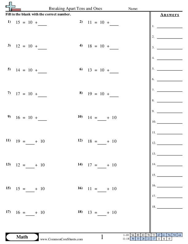 Breaking Apart Tens and Ones Worksheet Download