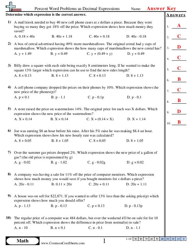 Algebra Worksheets