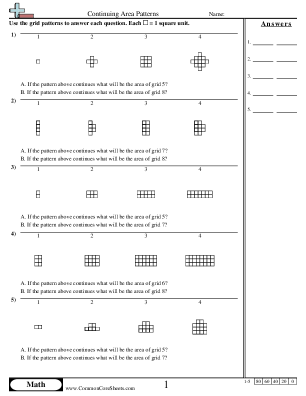 Continuing Area Patterns Worksheet Download
