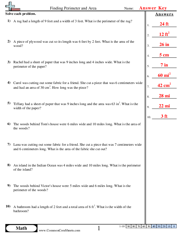 Area & Perimeter Worksheets