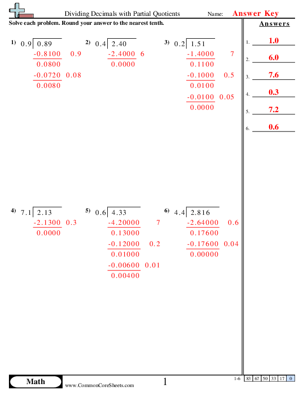 Decimal Worksheets