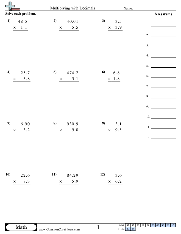 Common Core Sheets