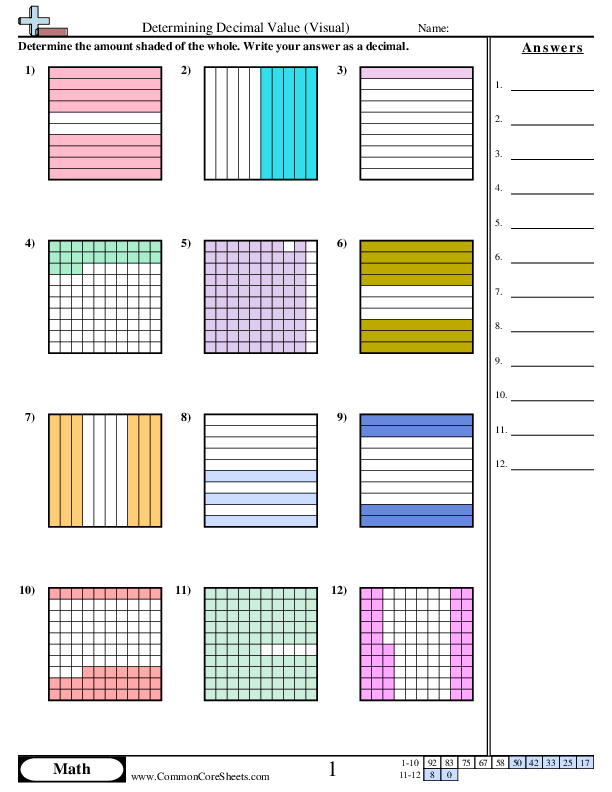 10ths and 100ths Worksheet Download