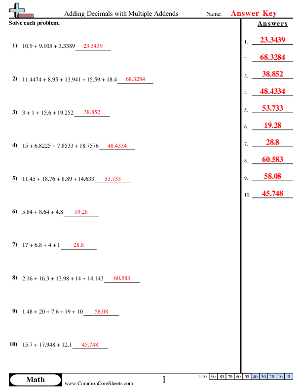 Decimal Worksheets