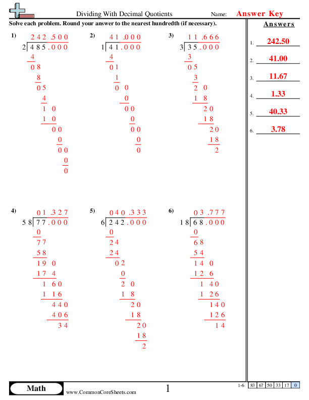 Decimal Worksheets