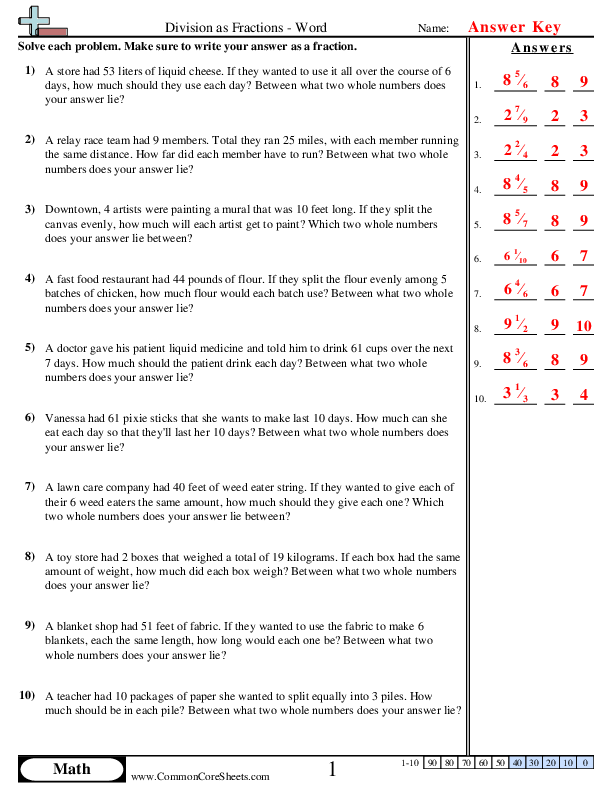 Fraction Worksheets