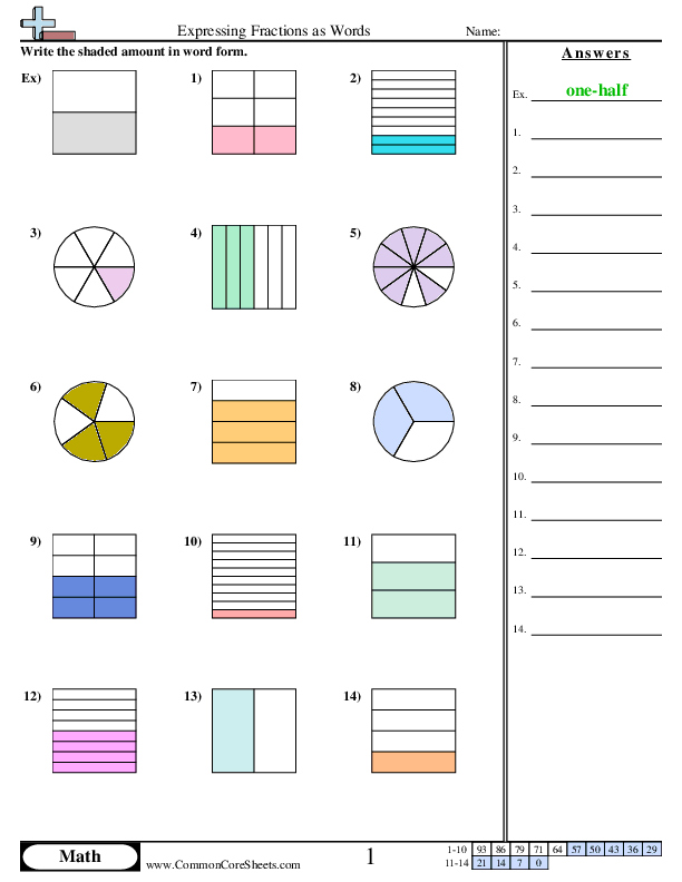 Expressing Fractions as Words Worksheet Download