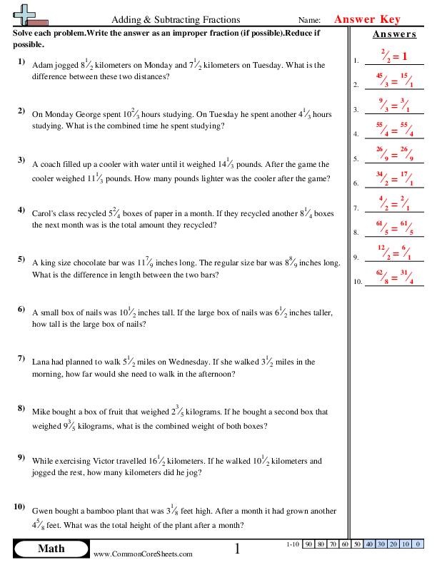 Fraction Worksheets