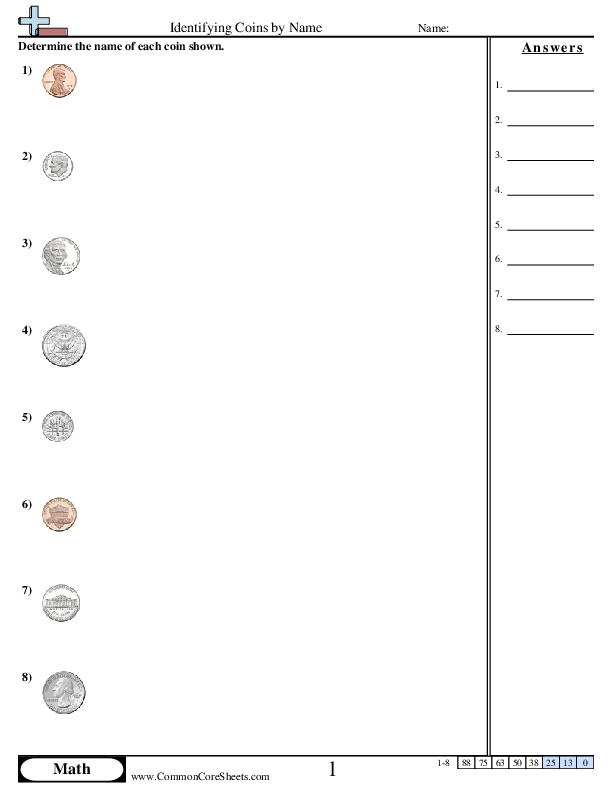 Identifying Coins by Name Worksheet Download