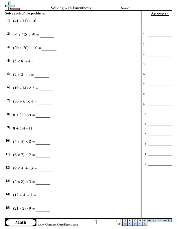 Solving with Parenthesis Worksheet Download