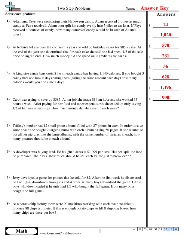 two step problems Worksheets