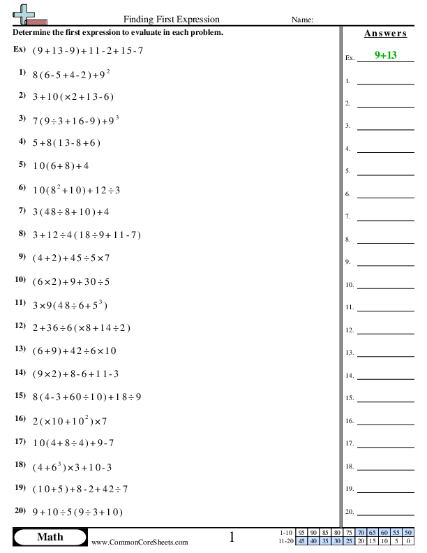 Finding First Expression Worksheet Download