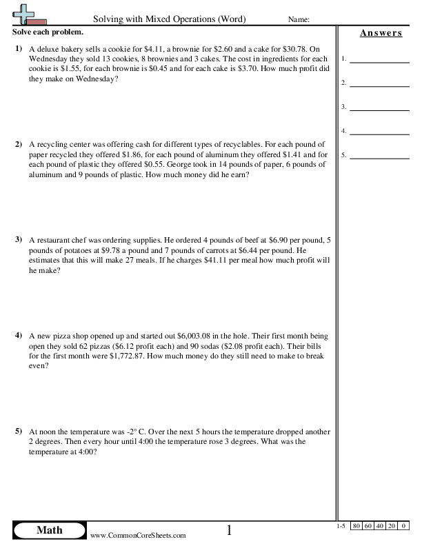 Solving with Mixed Operations (Word) Worksheet Download