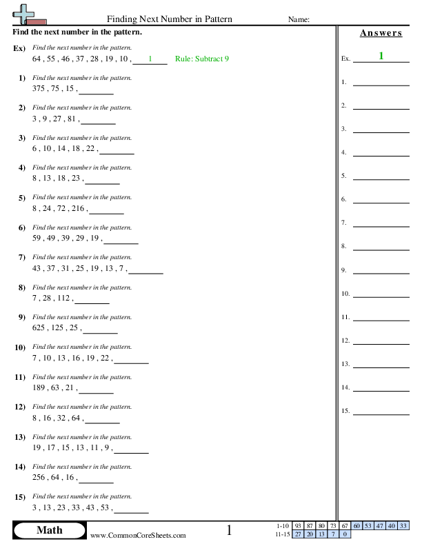 Pattern Missing Number Worksheet Download