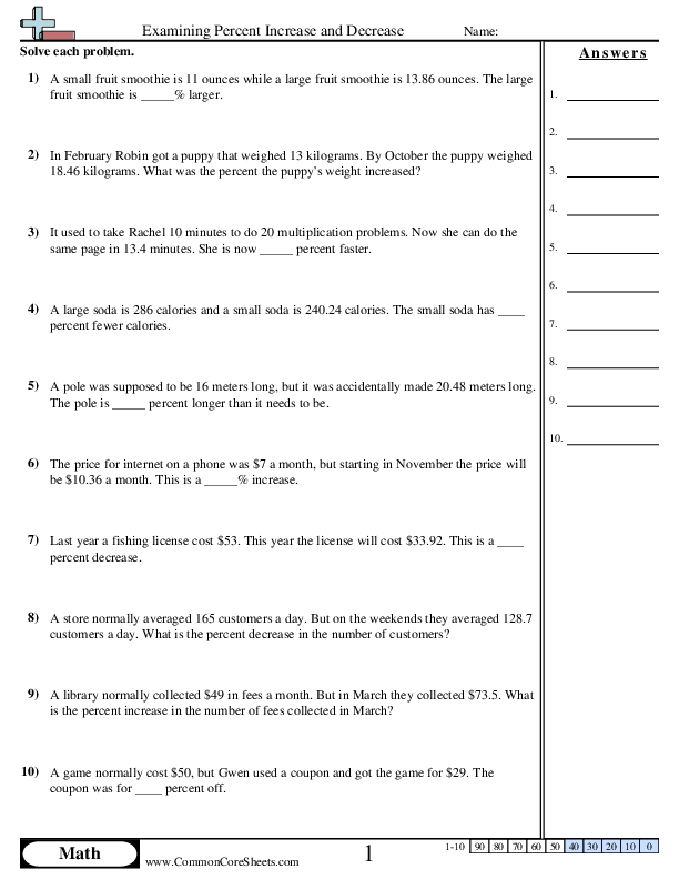 Examining Percent Increase and Decrease Worksheet Download