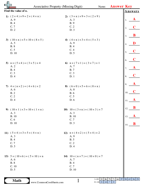 Associative Property Of Multiplication Worksheets