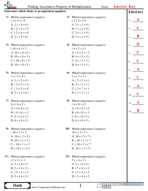 associative property of multiplication Worksheets