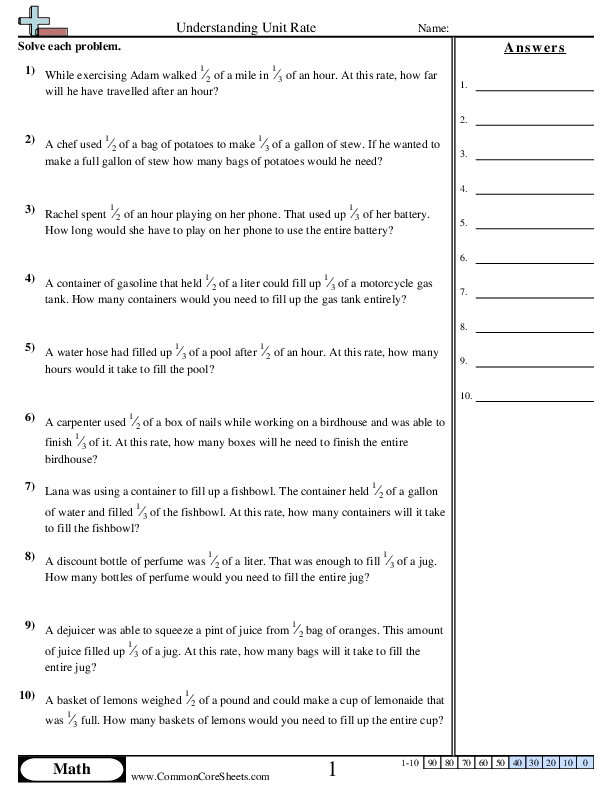 Understanding Unit Rate Worksheet Download