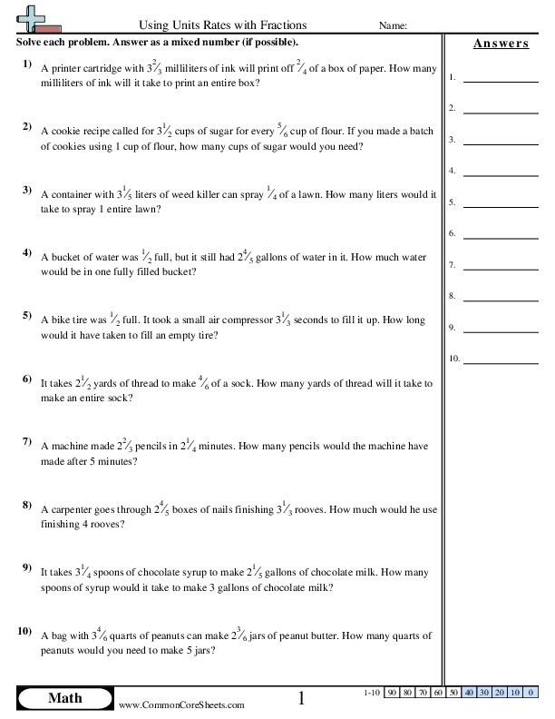 Using Unit Rates with Fractions Worksheet Download