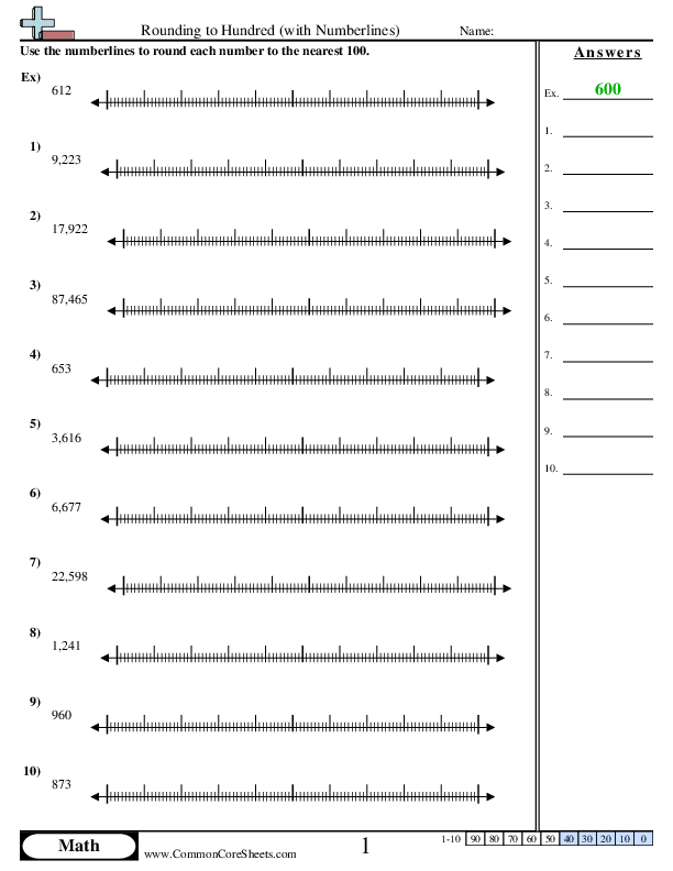 Rounding to Hundreds with Numberline Worksheet Download
