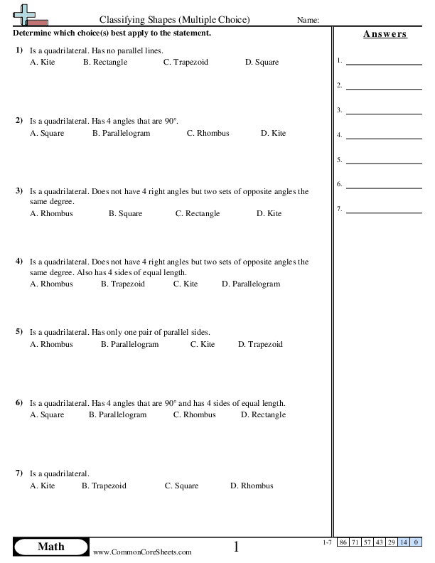 Classifying Shapes (Multiple Choice) Worksheet Download
