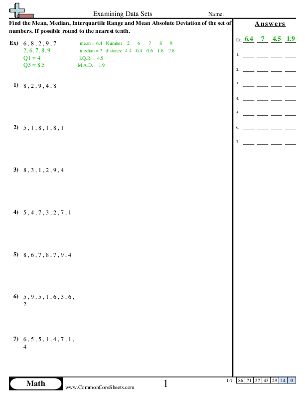 Examining Data Sets Worksheet Download