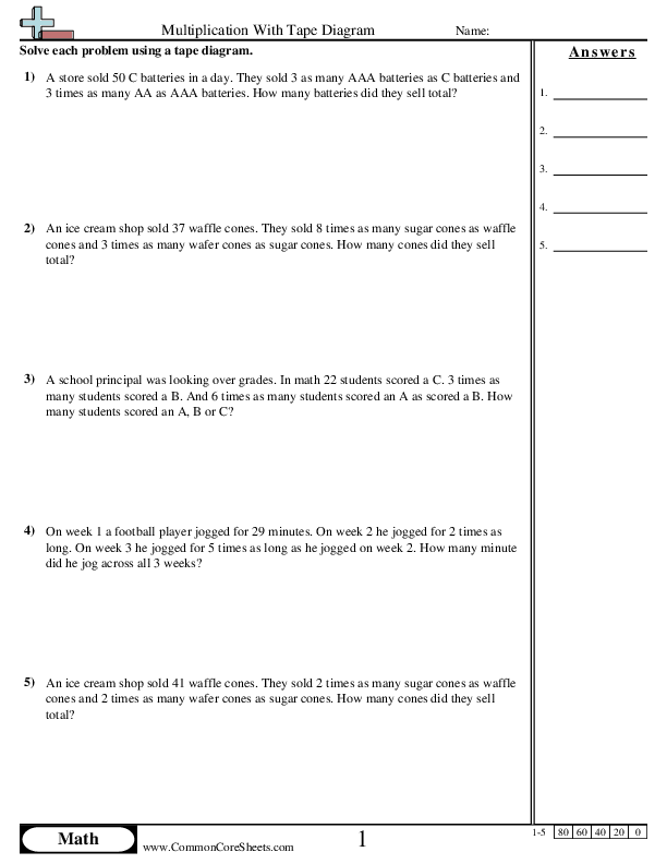 Multiplication With Tape Diagram Worksheet Download