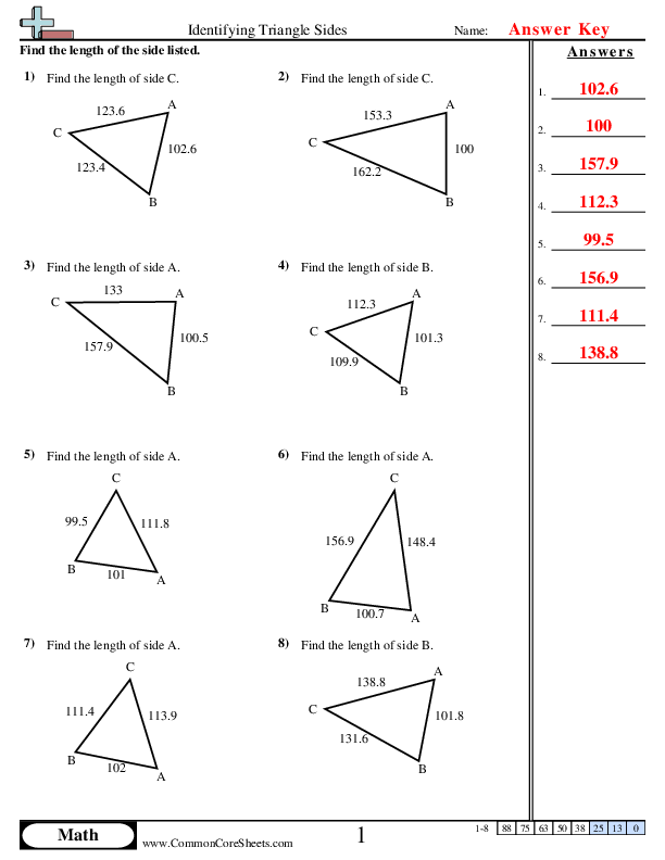 identifying triangle sides Worksheets