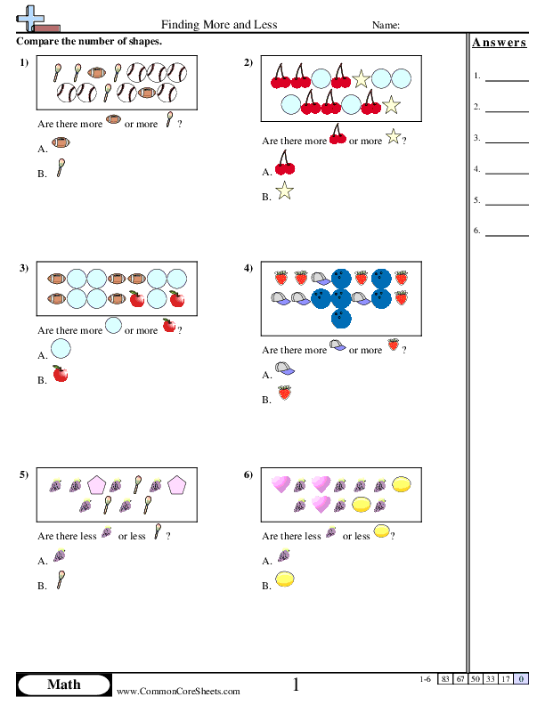 Finding More and Less Worksheet Download