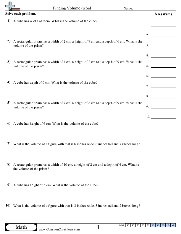 Finding Volume (word) Worksheet Download